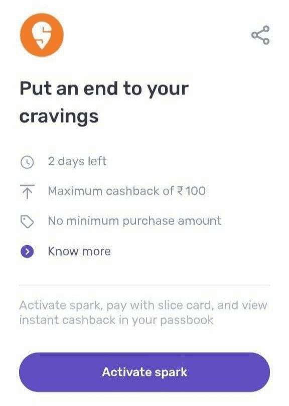 Slice Spark Offers - Earn Extra cashback on your transactions