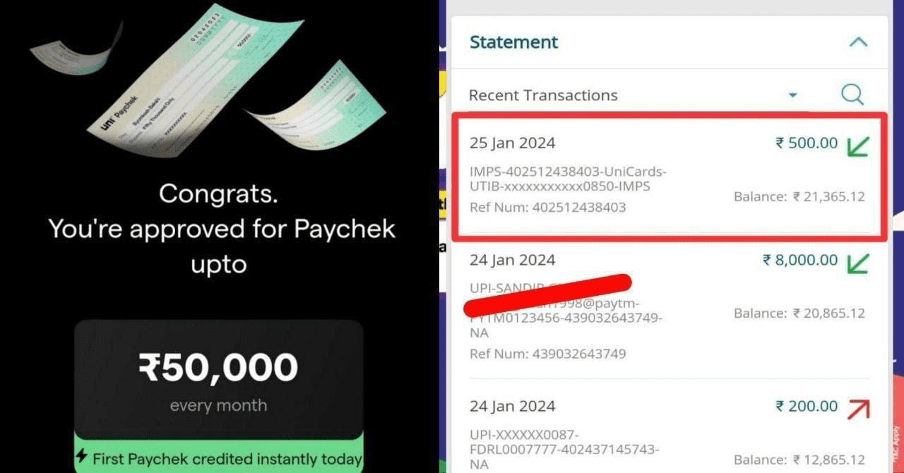 Uni Paycheck: Get Rs.500 Cash on Signup Free + Upto 50,00 Directly in ...