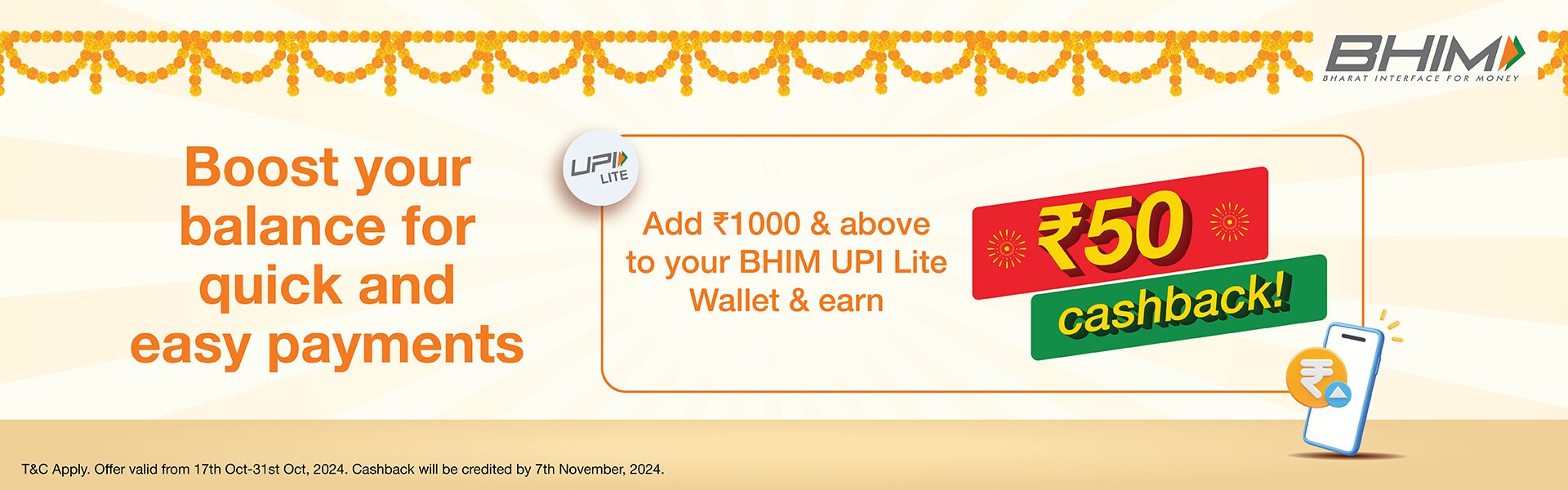 BHIM UPI Offers : Add ₹1000 and above to your UPI Lite, Get ₹50 ...